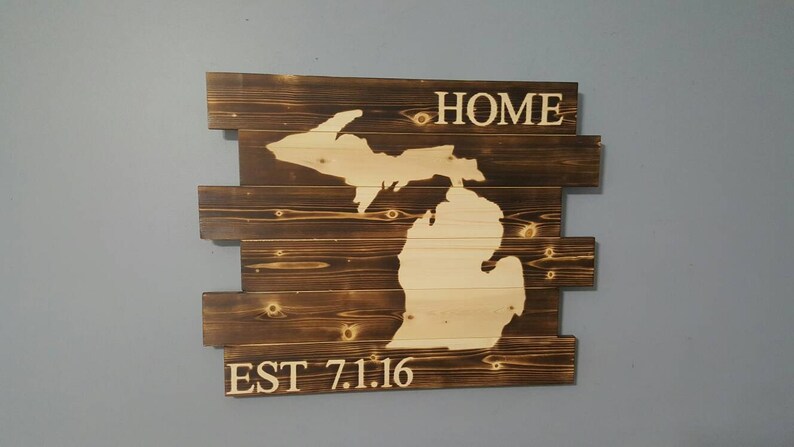 State of Michigan Silhouette Wooden Wall Art Rustic Sign Any - Etsy