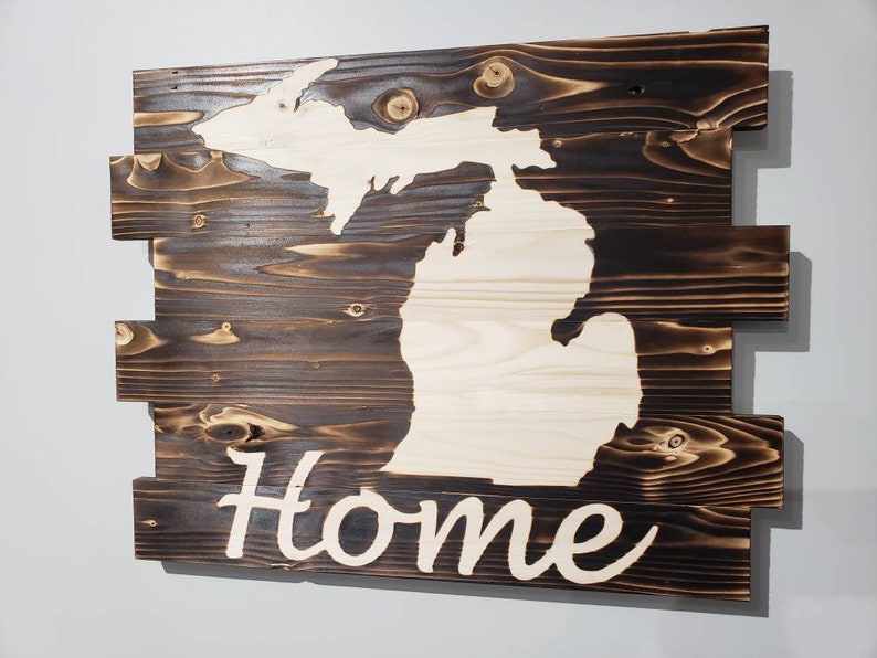 State of Michigan Silhouette Wooden Wall Art Rustic Sign Any - Etsy
