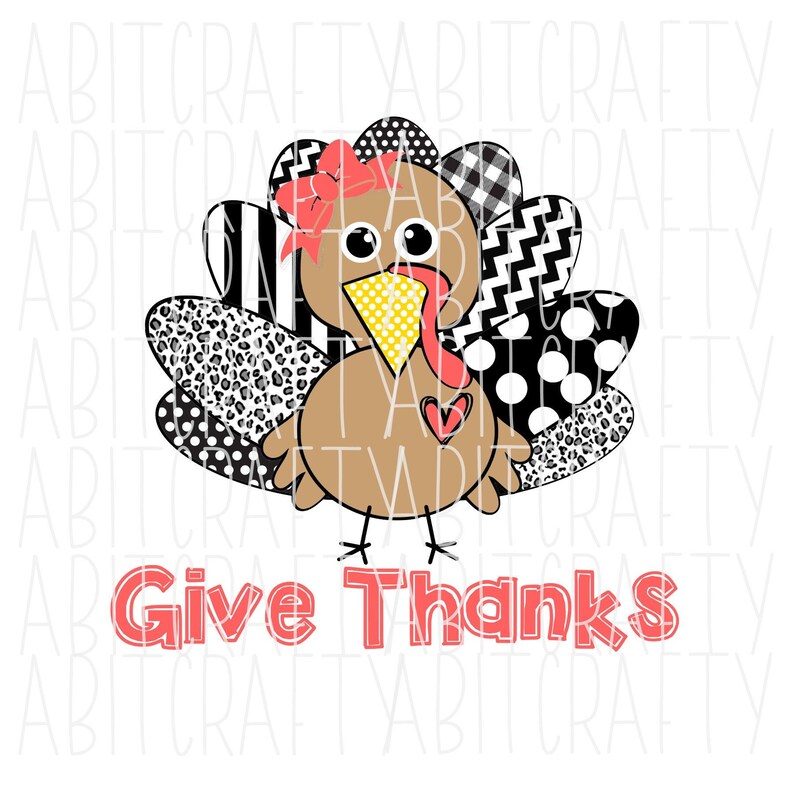 Give Thanks Cute Girl Turkey Png Jpeg Digital Download | Etsy