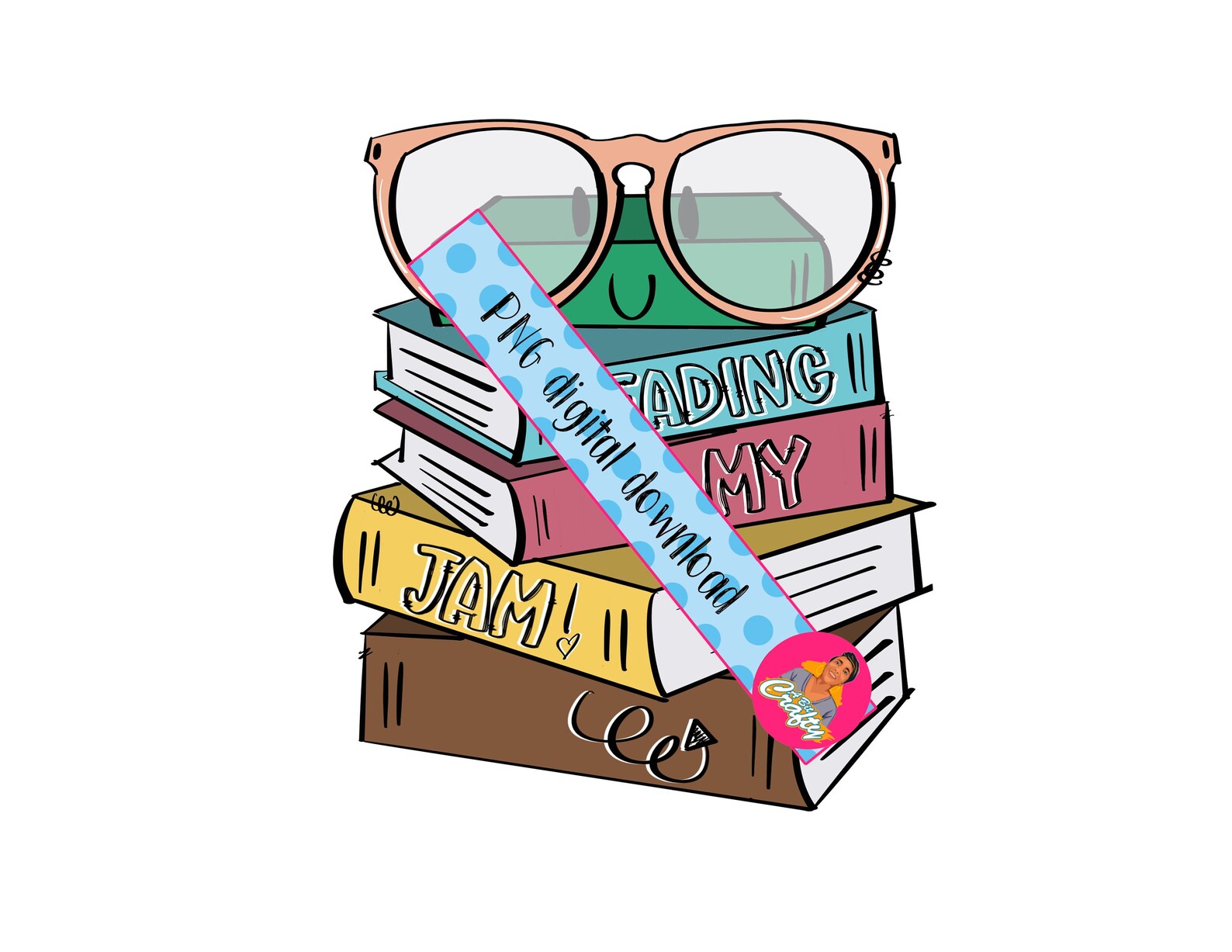 Stacked Books/glasses/nerd Png, Sublimation, Digital Download- Hand ...