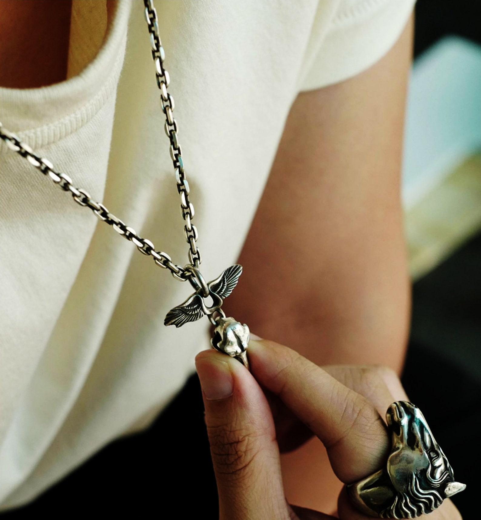 Silver Raven Necklace Silver Raven Skull Necklace Lucky - Etsy