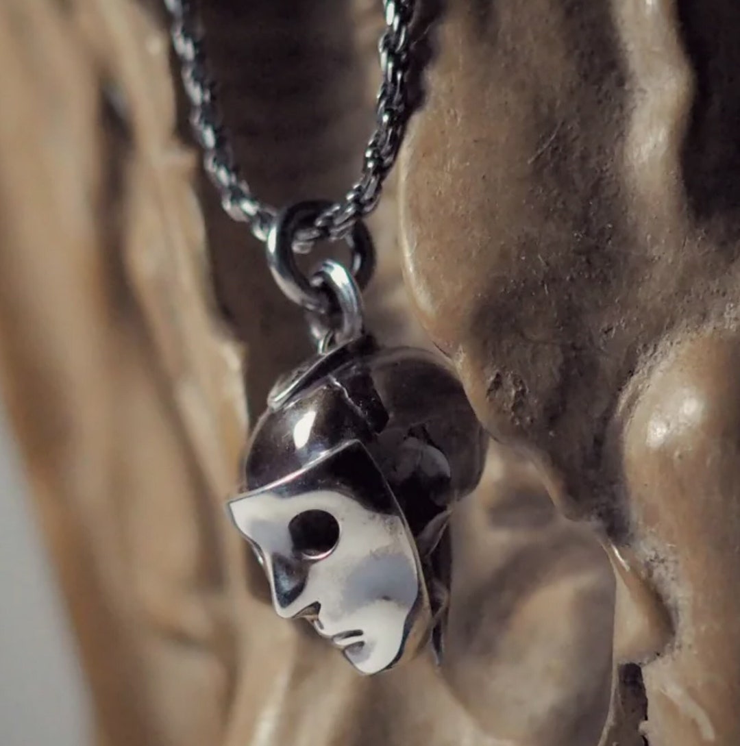 Silver Skull Mask Pendant Necklace - Etsy