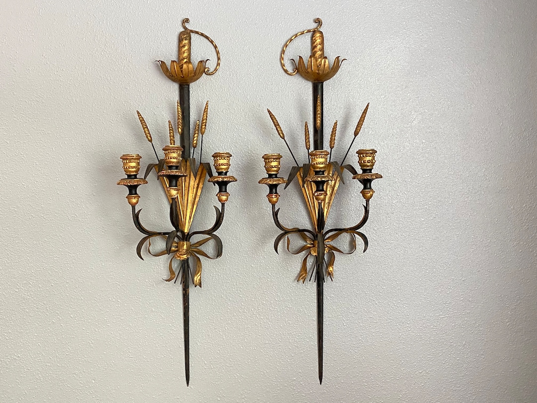 Vintage Pair Italian Gilt Sconces Sheaf of Wheat Sword 38" - Etsy