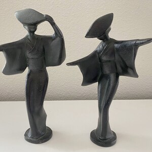 Mid Century Pair Cast Iron Japanese Geisha Sculptures Figurines 9 - Etsy