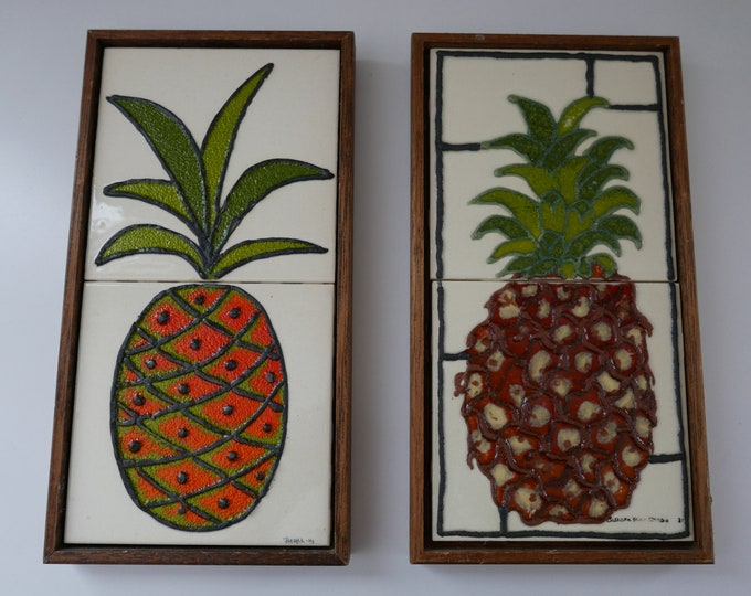 Vintage Pair Barbara Vantrease Beall Studio Pineapples Framed Ceramic Tile Art - Etsy
