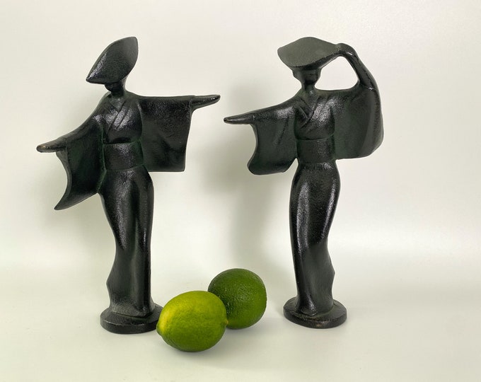 Mid Century Pair Cast Iron Japanese Geisha Sculptures Figurines 9" - Etsy