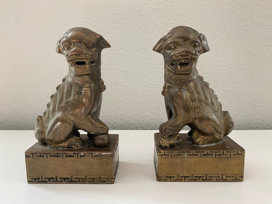 Vintage Brass Foo Dog Bookends - Etsy