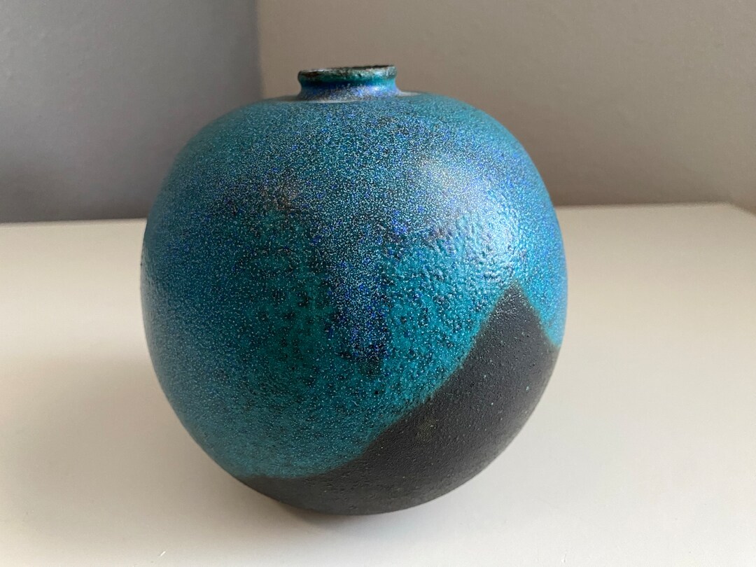 Vintage Studio Pottery Orb Weed Pot Bud Vase in Blue and Charcoal ...