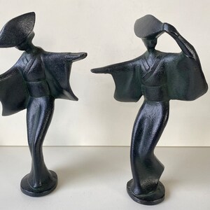 Mid Century Pair Cast Iron Japanese Geisha Sculptures Figurines 9 - Etsy