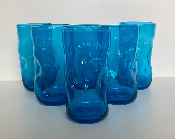 Vintage Blenko Pinched Dimple Glass Tumblers Set of 6 Turquoise 418L ...
