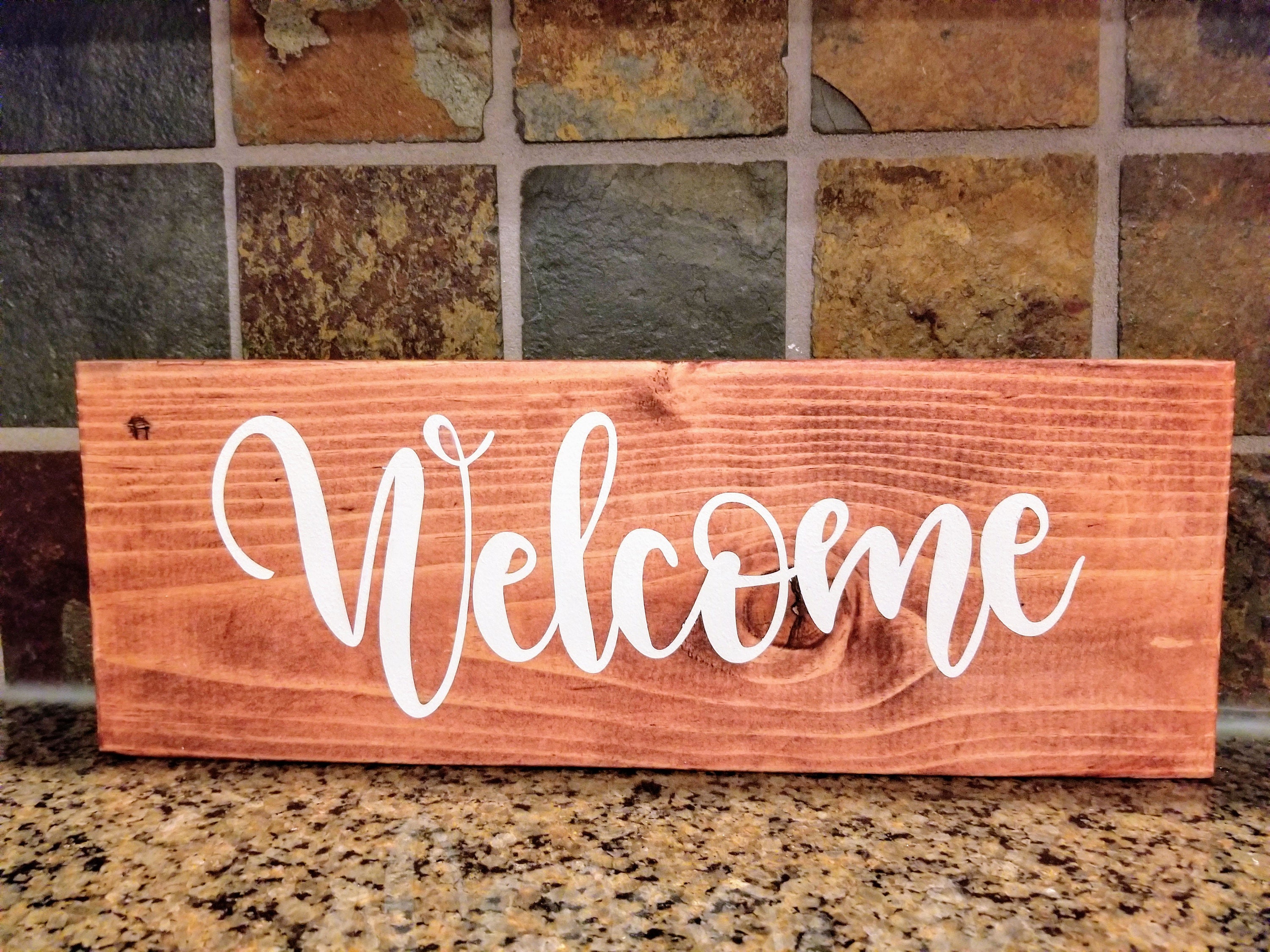 Welcome Wood Sign | Rustic Wood Sign | Stained Wood Sign | Home Decor ...