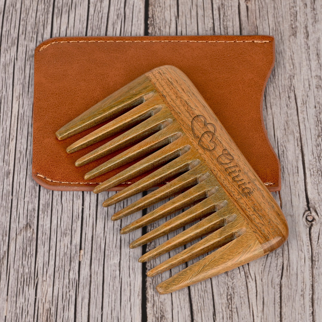 Personalized Handmade Sandalwood Wooden Comb , With Leather Travel Case ...