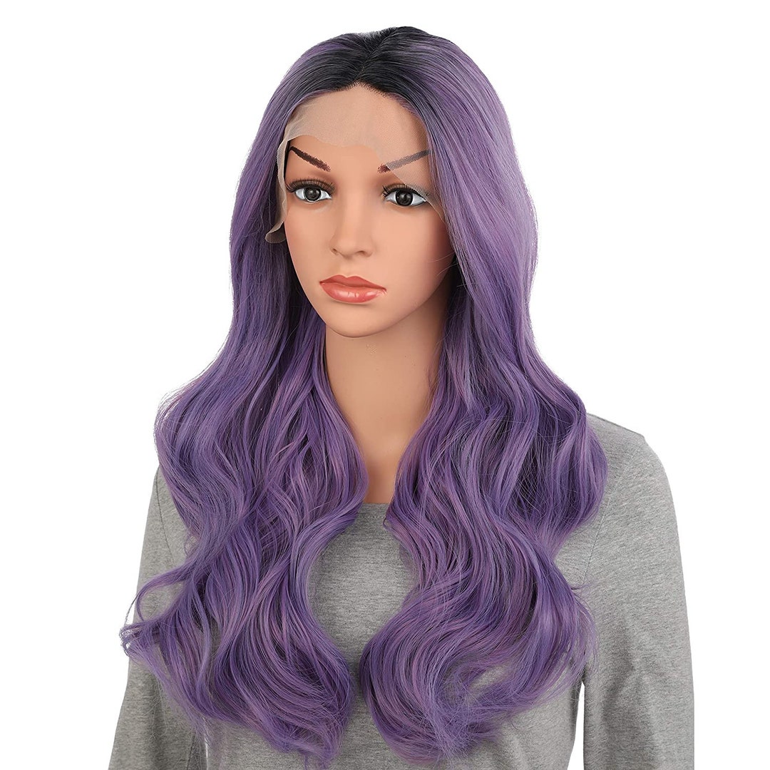 24 Inch Synthetic Curly Lace Front Wig Glueless Middle Part Dark Root ...