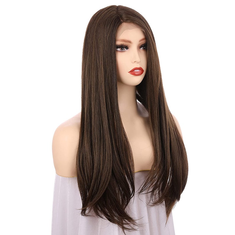 24 Inch Straight Lace Front Side Part Dark Root Long Wig - Etsy