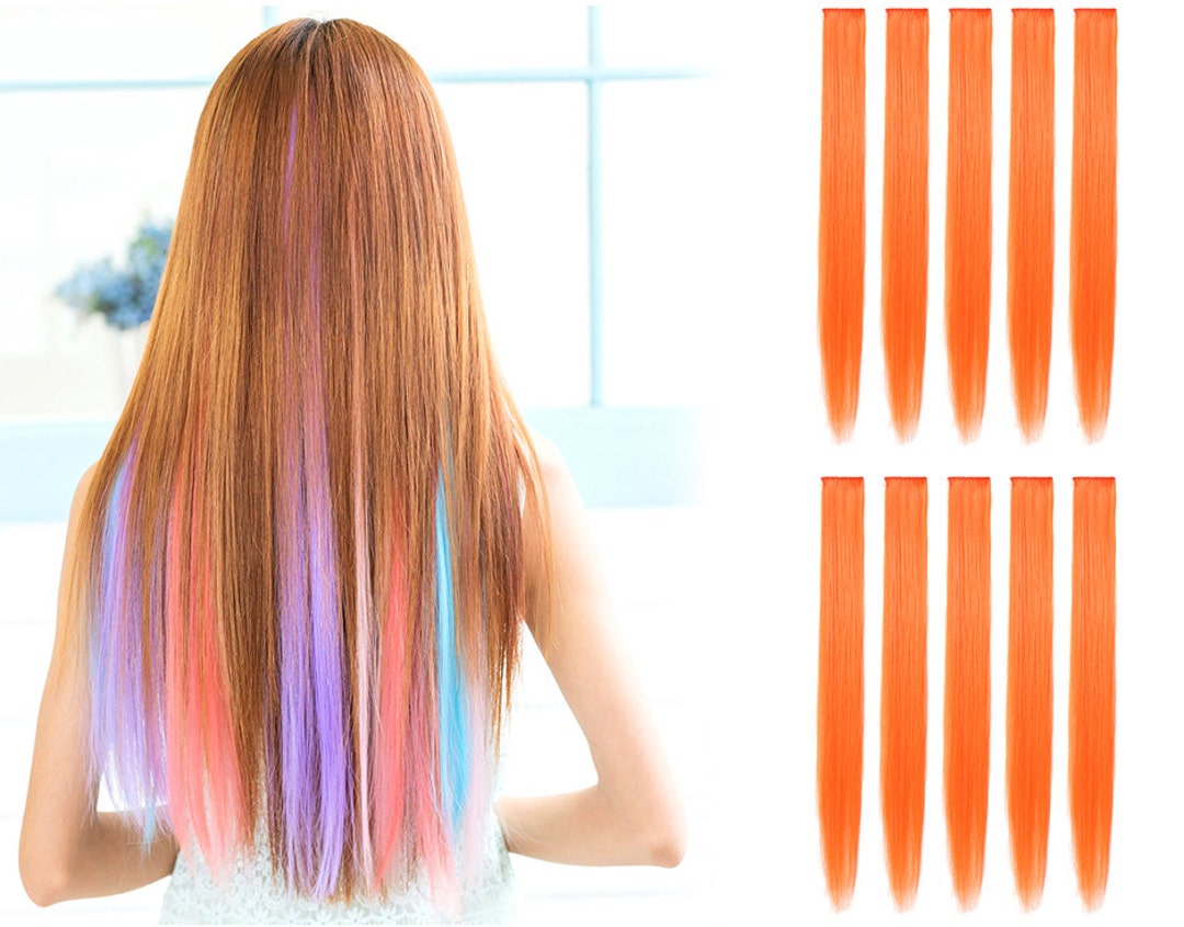 23 Straight Synthetic Colored Party Highlight Clip in Hair Extensions ...