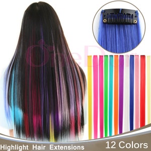 23 Straight Synthetic Colored Party Highlight Clip in Hair Extensions ...
