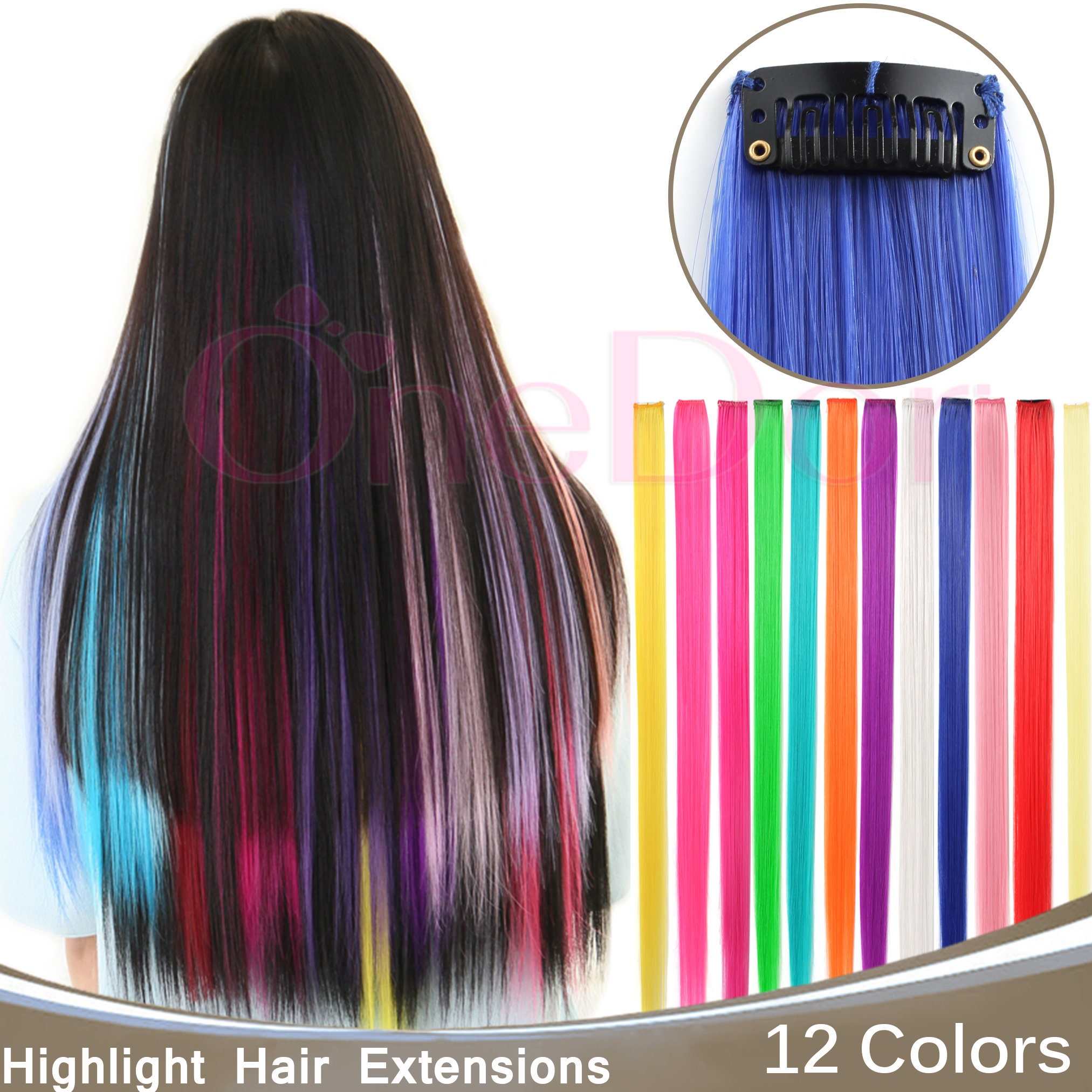 23 Straight Synthetic Colored Party Highlight Clip in - Etsy