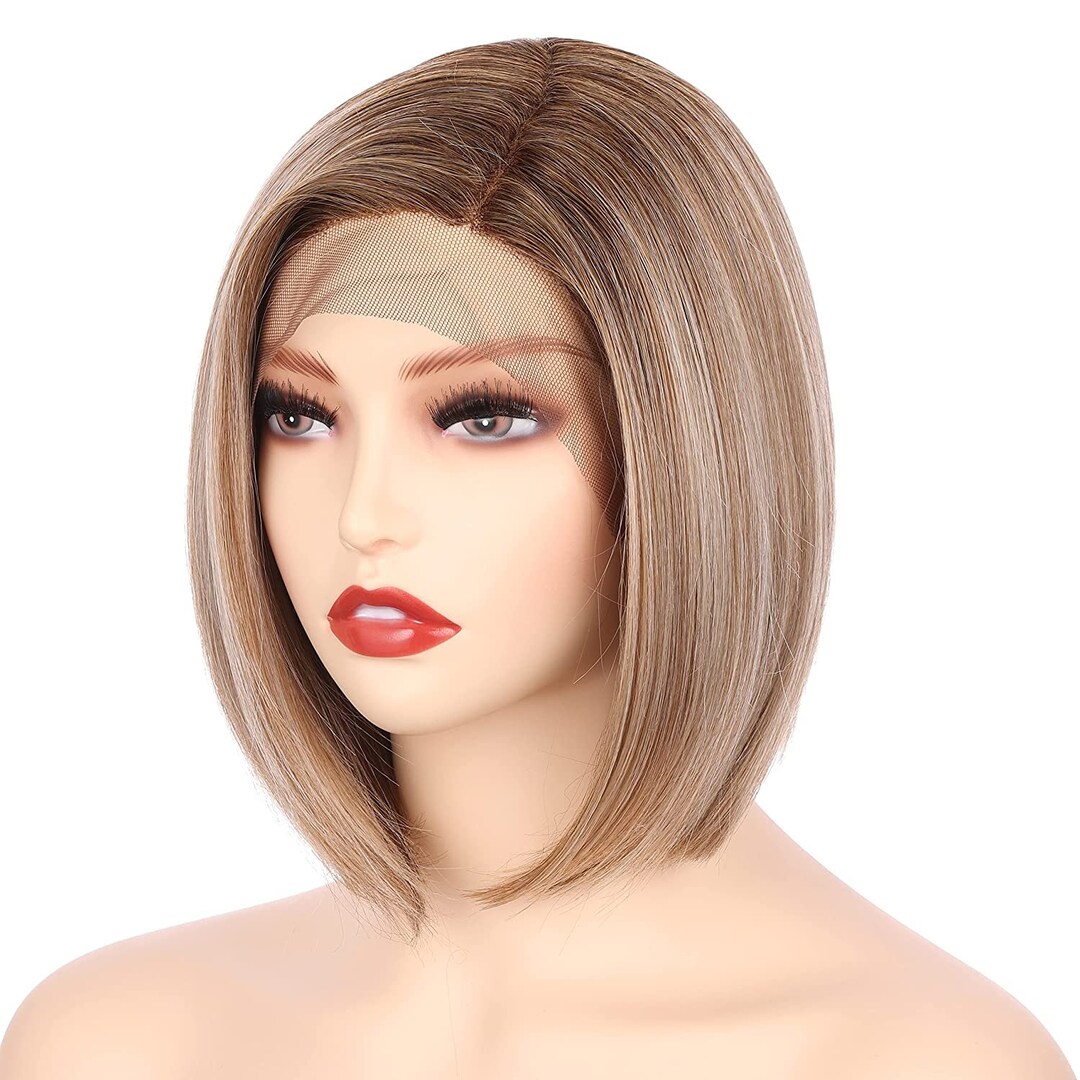 12 Inch Lace Front Relaxed Straight Bob Wig blonde Mix - Etsy