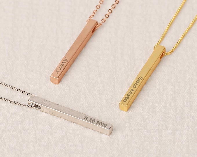 Personalized Vertical Bar Pendant Necklace,925 Sterling Silver Chain ...