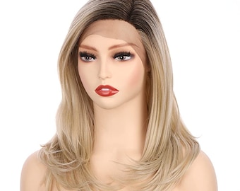 24 Inch Straight Lace Front Side Part Dark Root Long Wig | Etsy