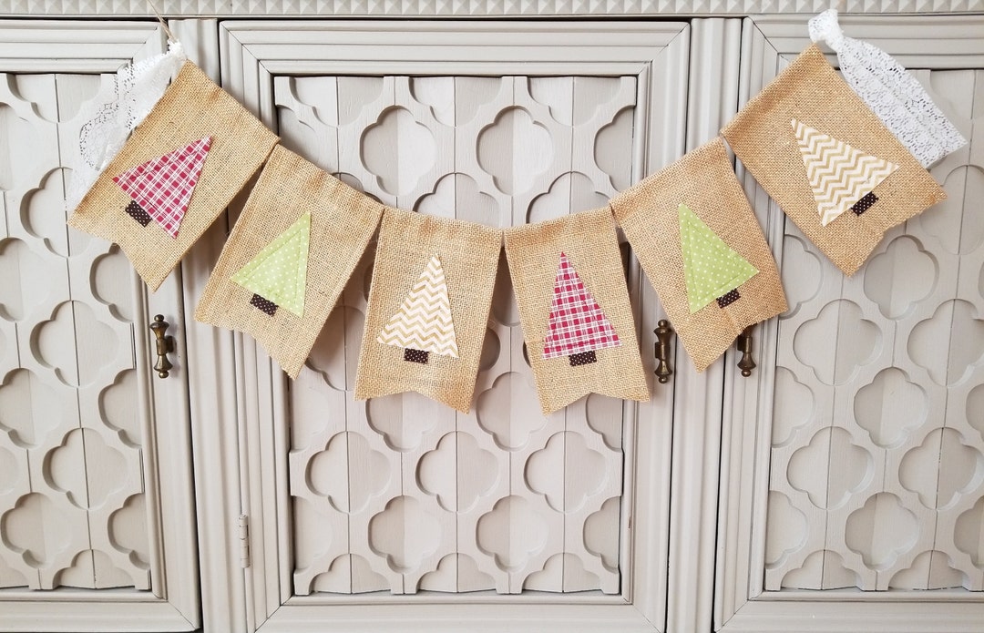 Christmas Tree Banner, Rustic Christmas Banner, Burlap Christmas Banner ...