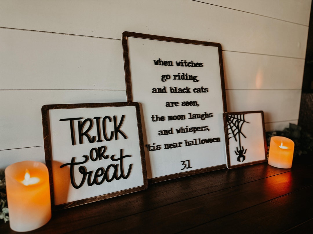 Halloween Sign Trio: Trick or Treat, Witches, Spider Decor - Etsy