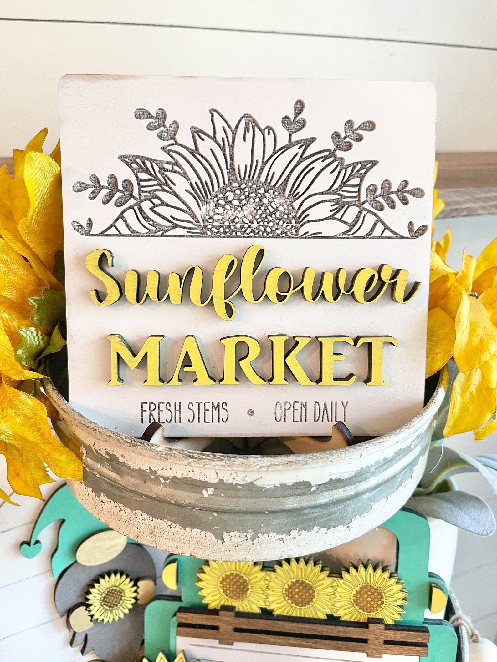 Sunflower Market Tiered Tray Set - Fall Sunflower Decor - Fall ...