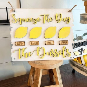 Squeeze the Day - Lemon Family Sign - Personalized Lemon Family Decor ...