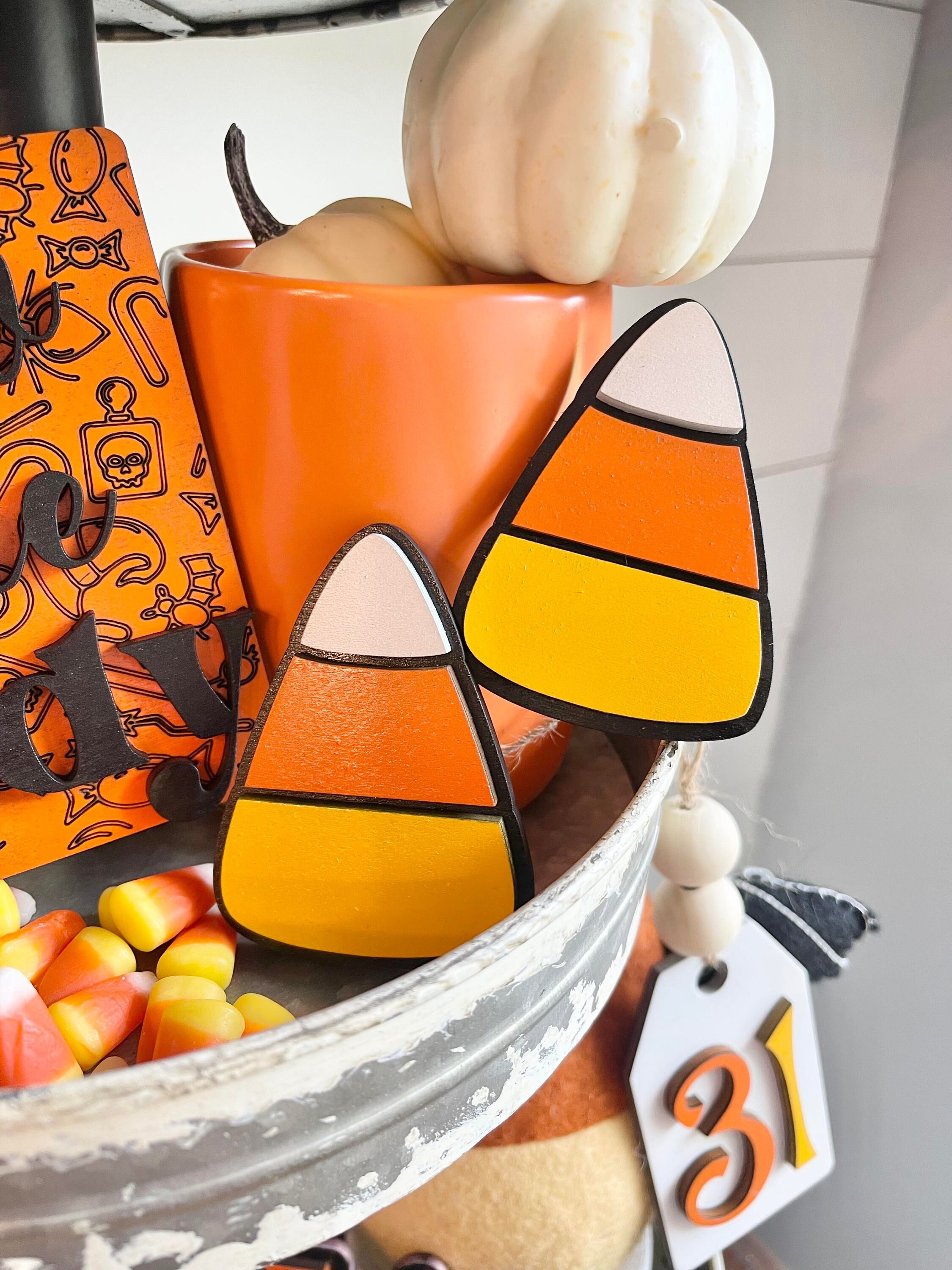 Candy Corn Tiered Tray Candy Corn Tray Decor Halloween - Etsy