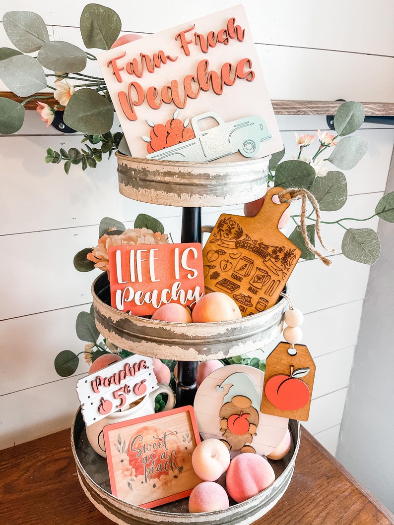 Farm Fresh Peaches Peach Tiered Tray Decor Life is Peachy - Etsy