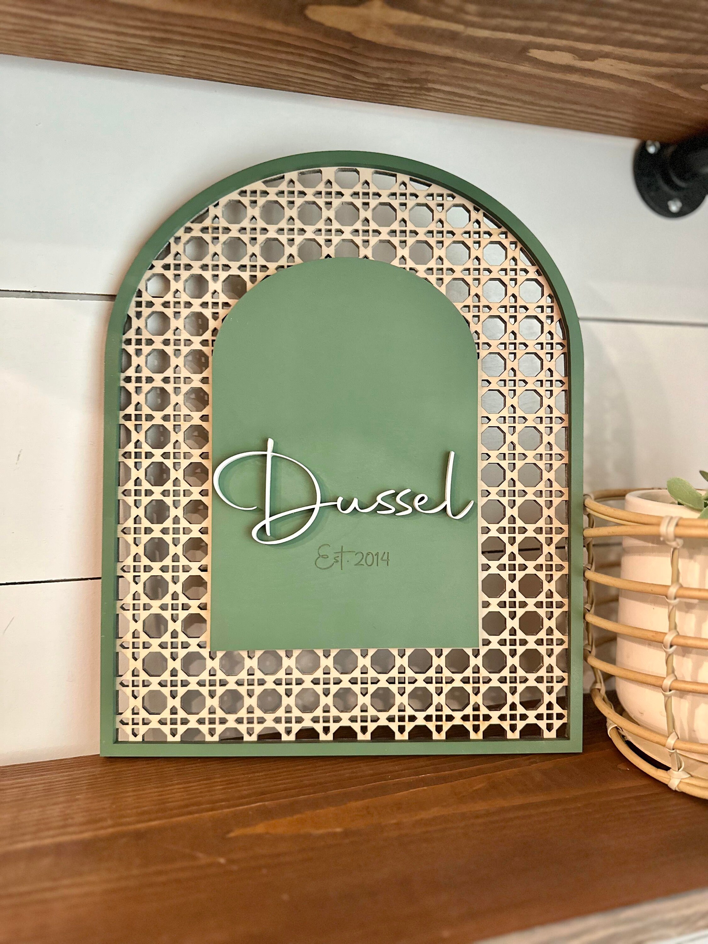 Rattan Last Name Shelf Sign - Rattan Wall Decor - Personalized Boho ...