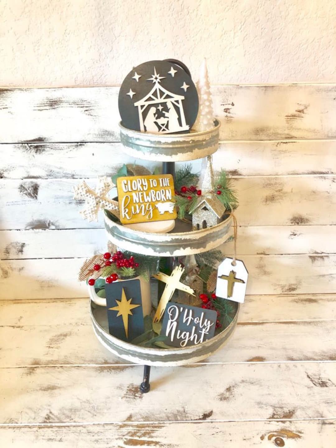 Christmas Nativity Tiered Tray Set - Nativity Farmhouse Tiered Tray ...