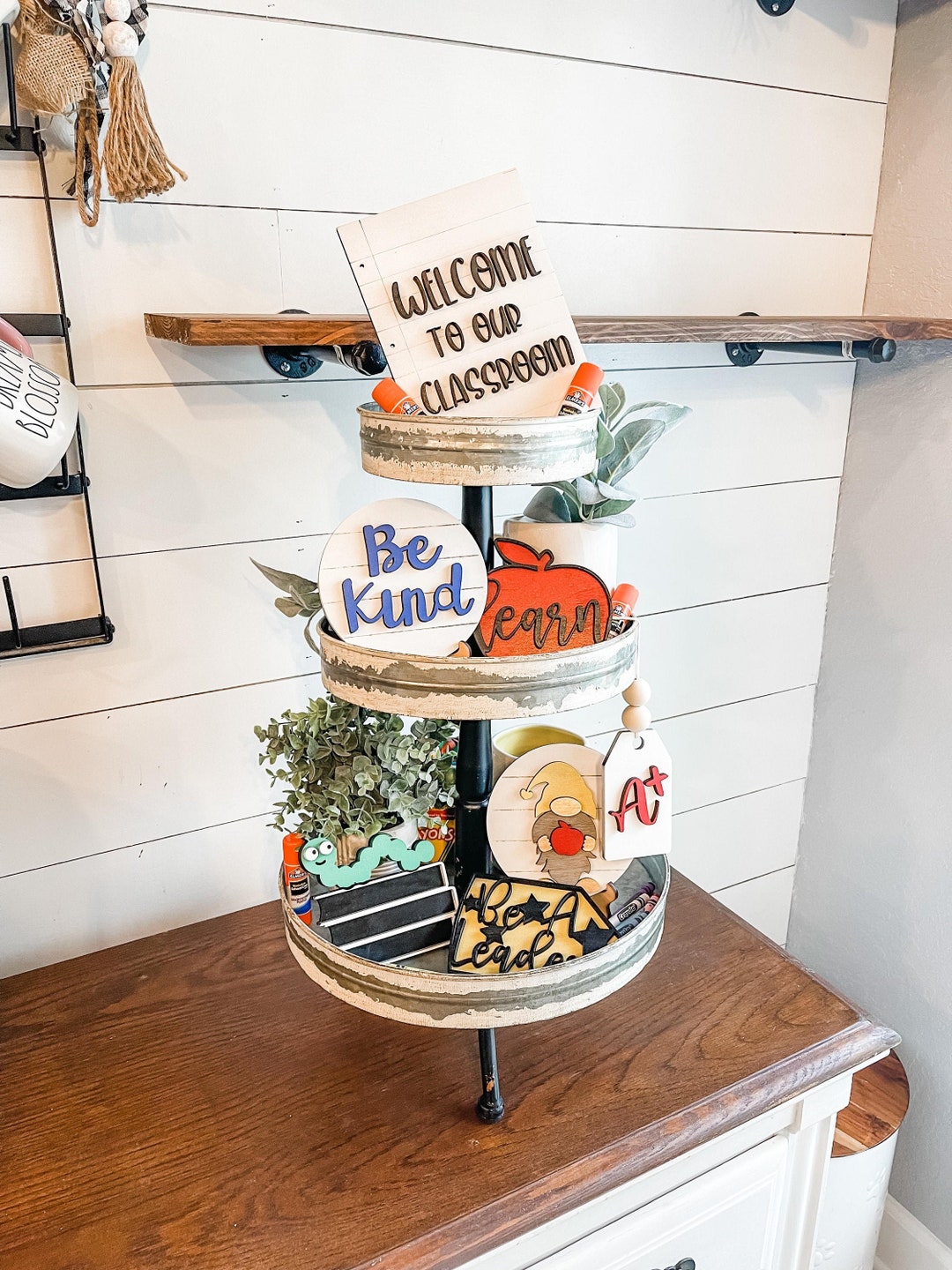 Back to School Tiered Tray - Teacher Tiered Tray - Teacher Classroom ...
