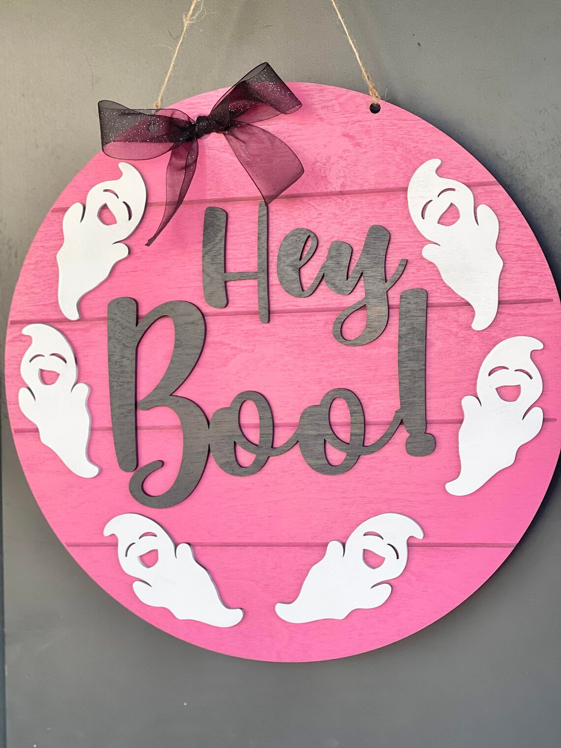 Hey Boo Pink Halloween Door Hanger Outdoor Halloween Decor - Etsy