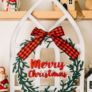 Cathedral Window Frame With Holiday Wreath - Farmhouse Christmas Decor ...