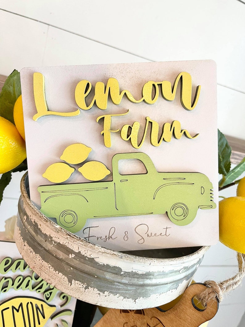 Lemon Tiered Tray Signs, Lemon Decor, Lemon 3D Mini Signs, Lemon Farm ...