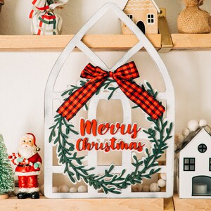 Cathedral Window Frame With Holiday Wreath - Farmhouse Christmas Decor ...