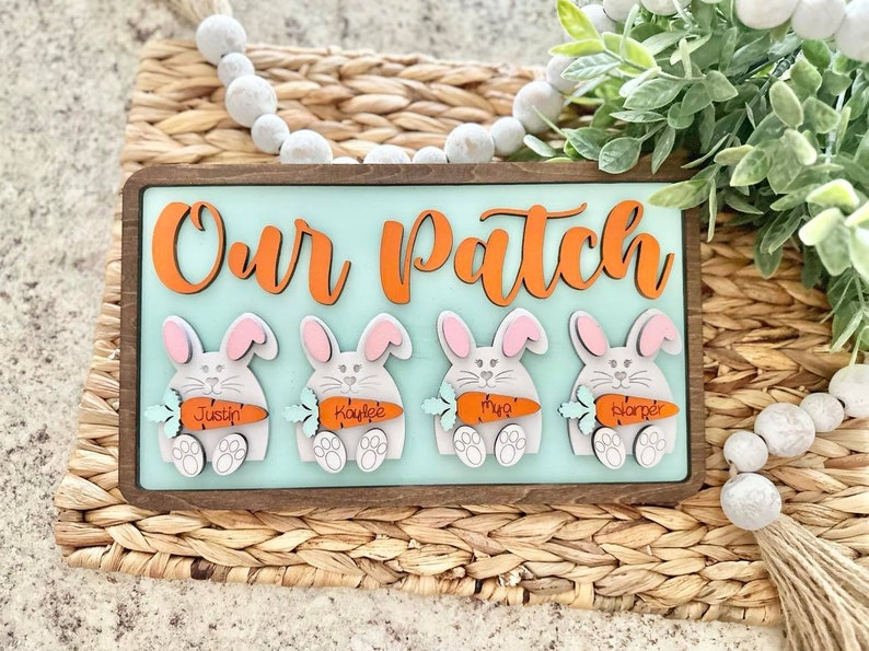Our Patch Personalized Easter Bunny Family Sign - Bunny Decor - Easter ...