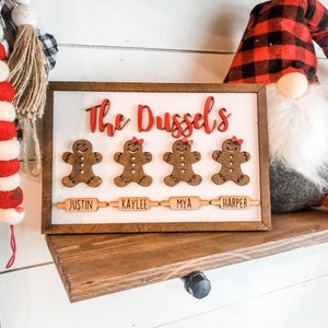 Gingerbread Family Sign, Christmas Home Decor, Personalized Gingerbread ...