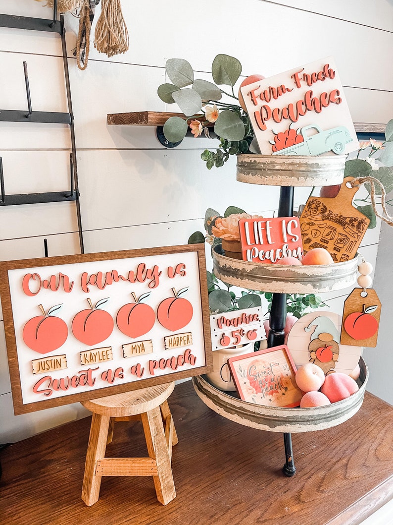 Farm Fresh Peaches Peach Tiered Tray Decor Life is Peachy - Etsy