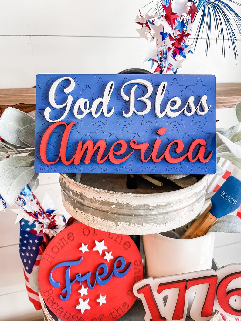 God Bless America Tiered Tray Set Patriotic Tiered Tray - Etsy