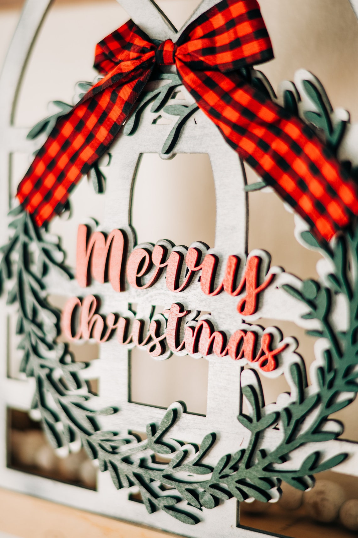 Cathedral Window Frame With Holiday Wreath - Farmhouse Christmas Decor ...