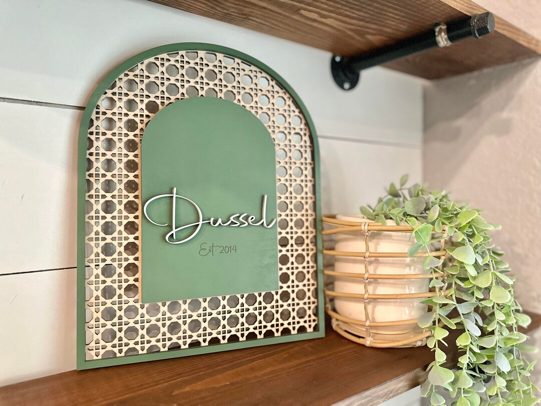 Rattan Last Name Shelf Sign - Rattan Wall Decor - Personalized Boho ...