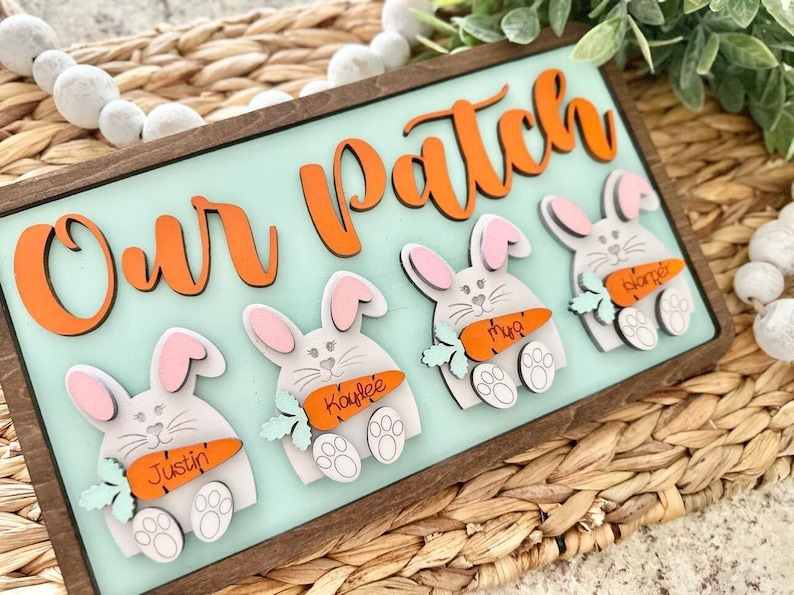 Our Patch Personalized Easter Bunny Family Sign - Bunny Decor - Easter ...