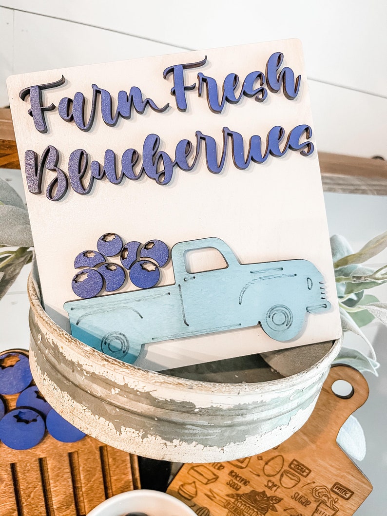 Blueberry Tiered Tray Signs: Farmhouse Summer Decor - Etsy