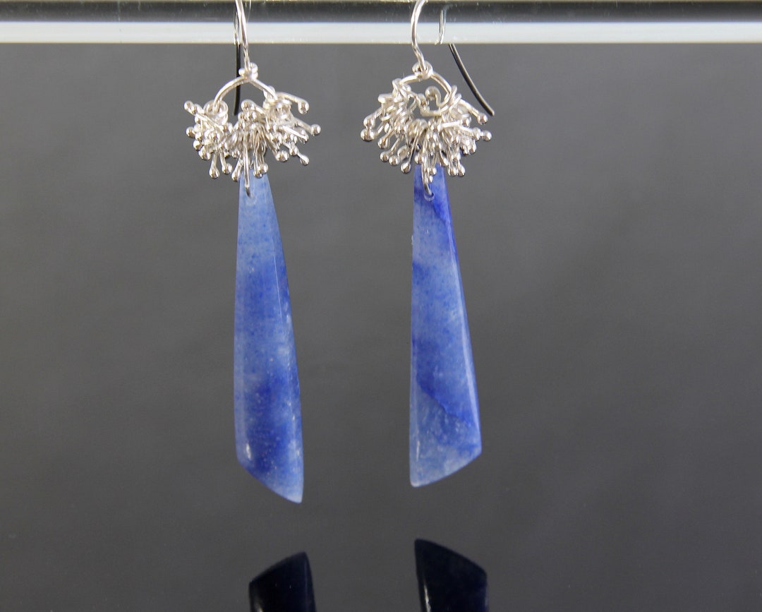 Blue Paraiba Quartz Shoulder Duster Drop Earrings, Sterling Silver Wire ...