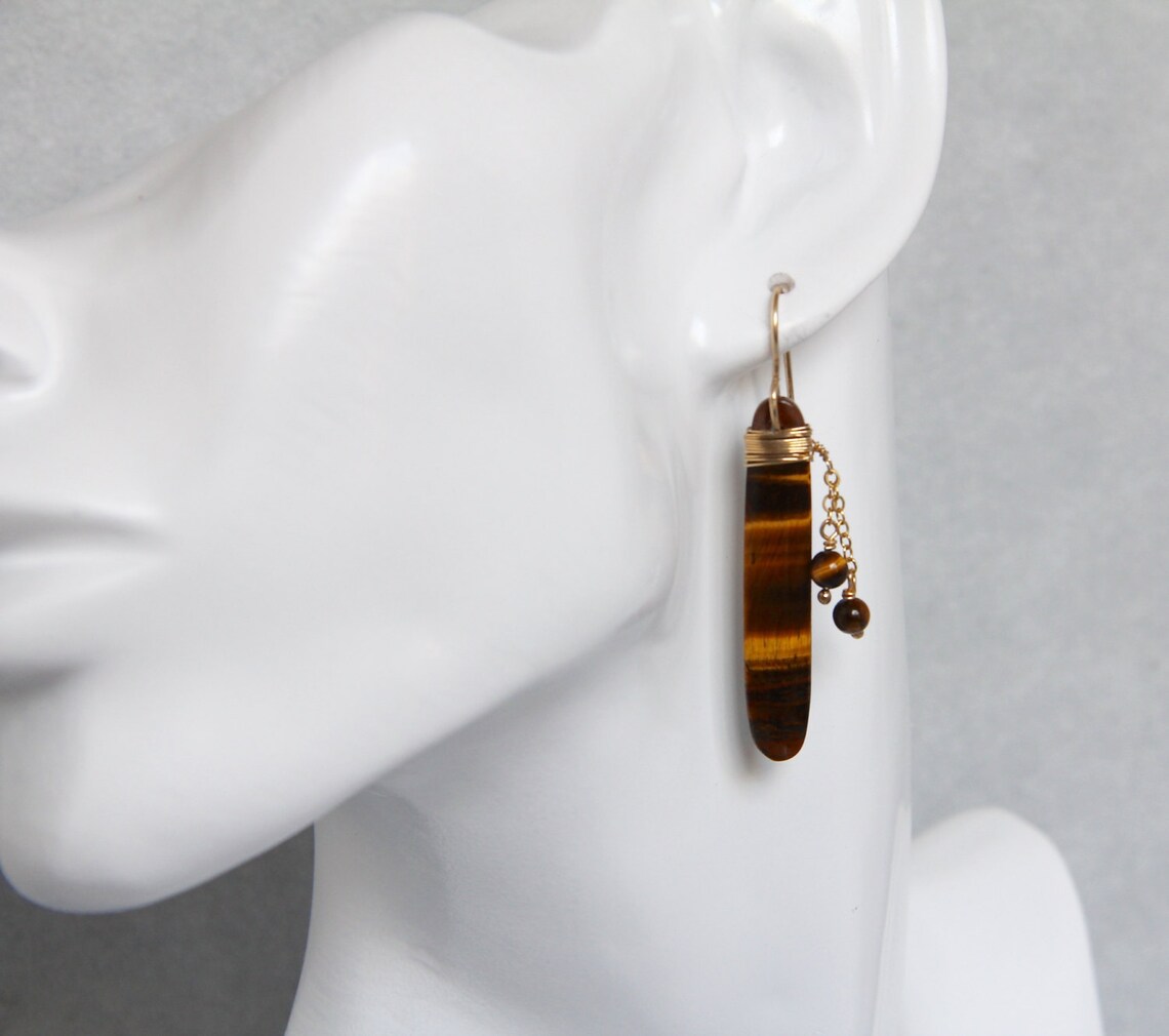 Golden Tiger Eye Drop Dangle Earrings With Charms Gold Filled - Etsy