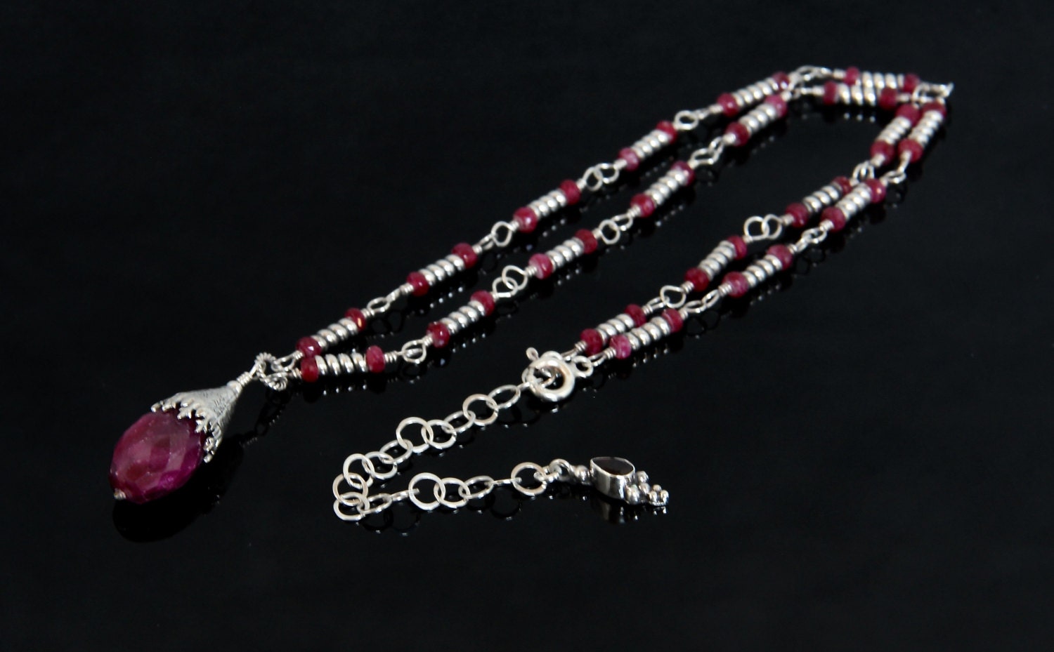 Ruby Nugget Pendant Necklace, Sterling Silver Wire Wrap Bali, Handmade ...