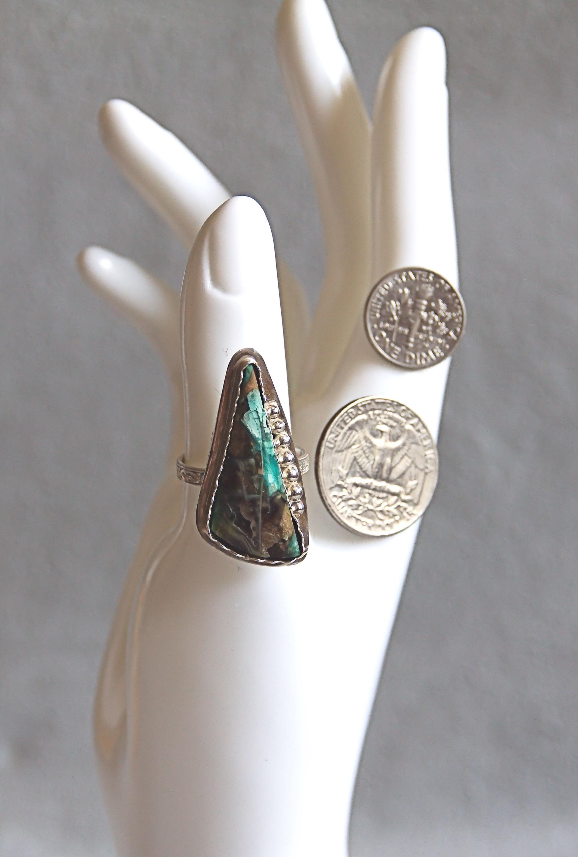Chrysocolla Quartz Triangular Ring, Blue Brown Green Turquoise Gemstone ...