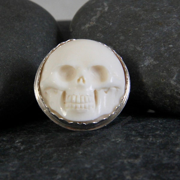 Carved Bone Skull Ring - Etsy